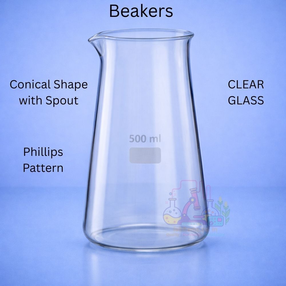Conical Shape Glass Beakers with Spout | Phillips Pattern | Laboratory ...